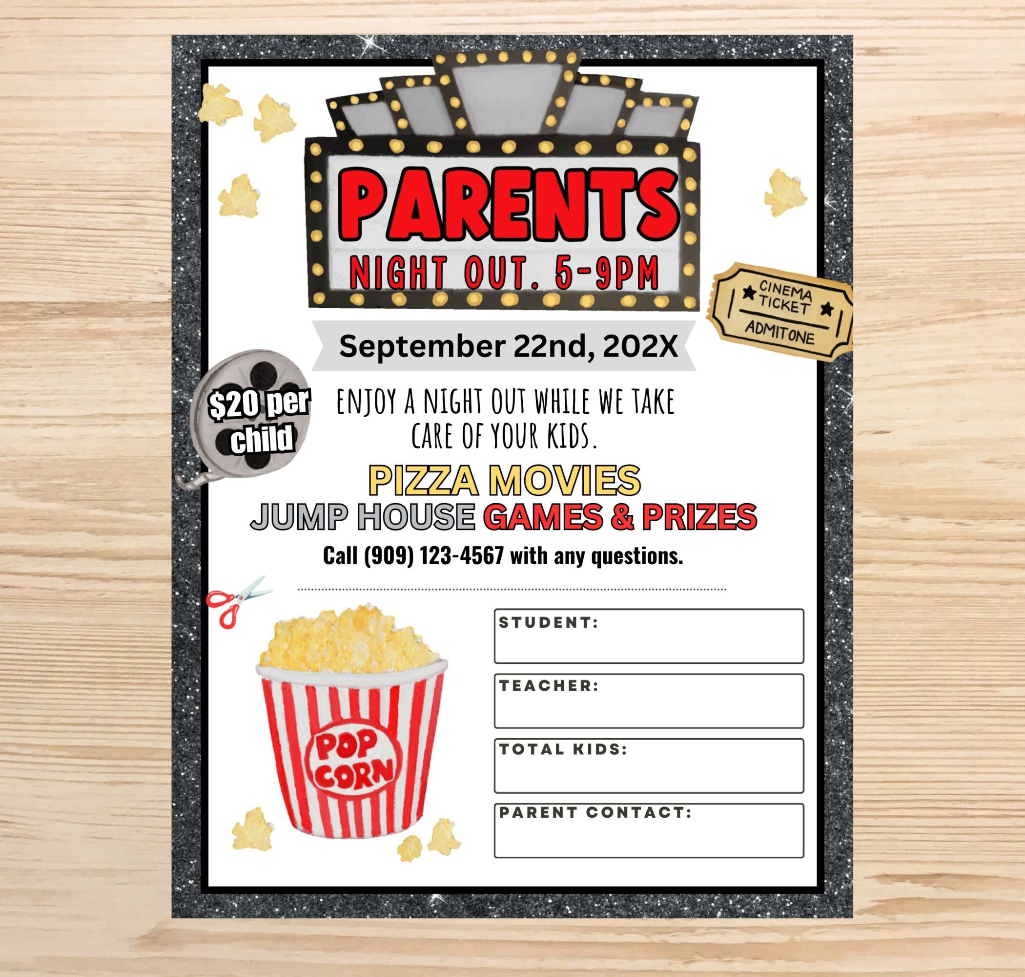 Flyer Parents Night Out | Movie Night Flyer| Parents Night Out Flyer ...