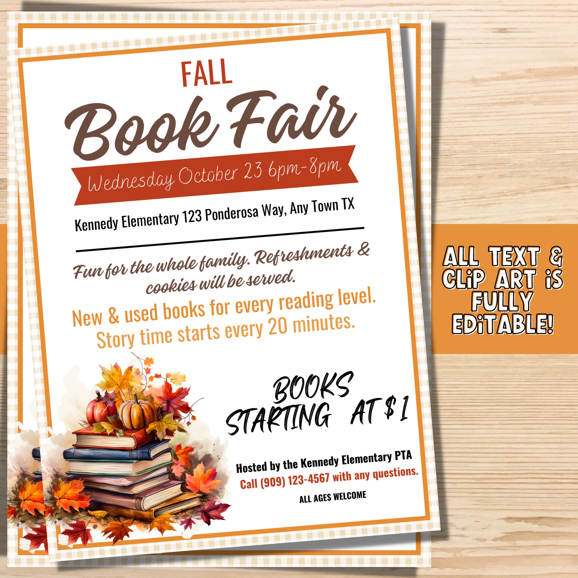 Fall Book Fair Event Flyer | Autumn Flyer Template | Fundraising Event ...