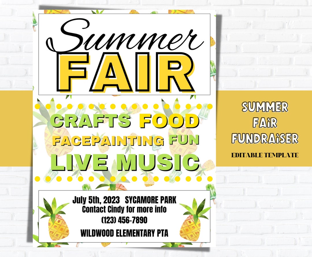 Summer Fair Fundraiser Flyer TEMPLATE, Summer Flyer, Summer Fundraiser ...