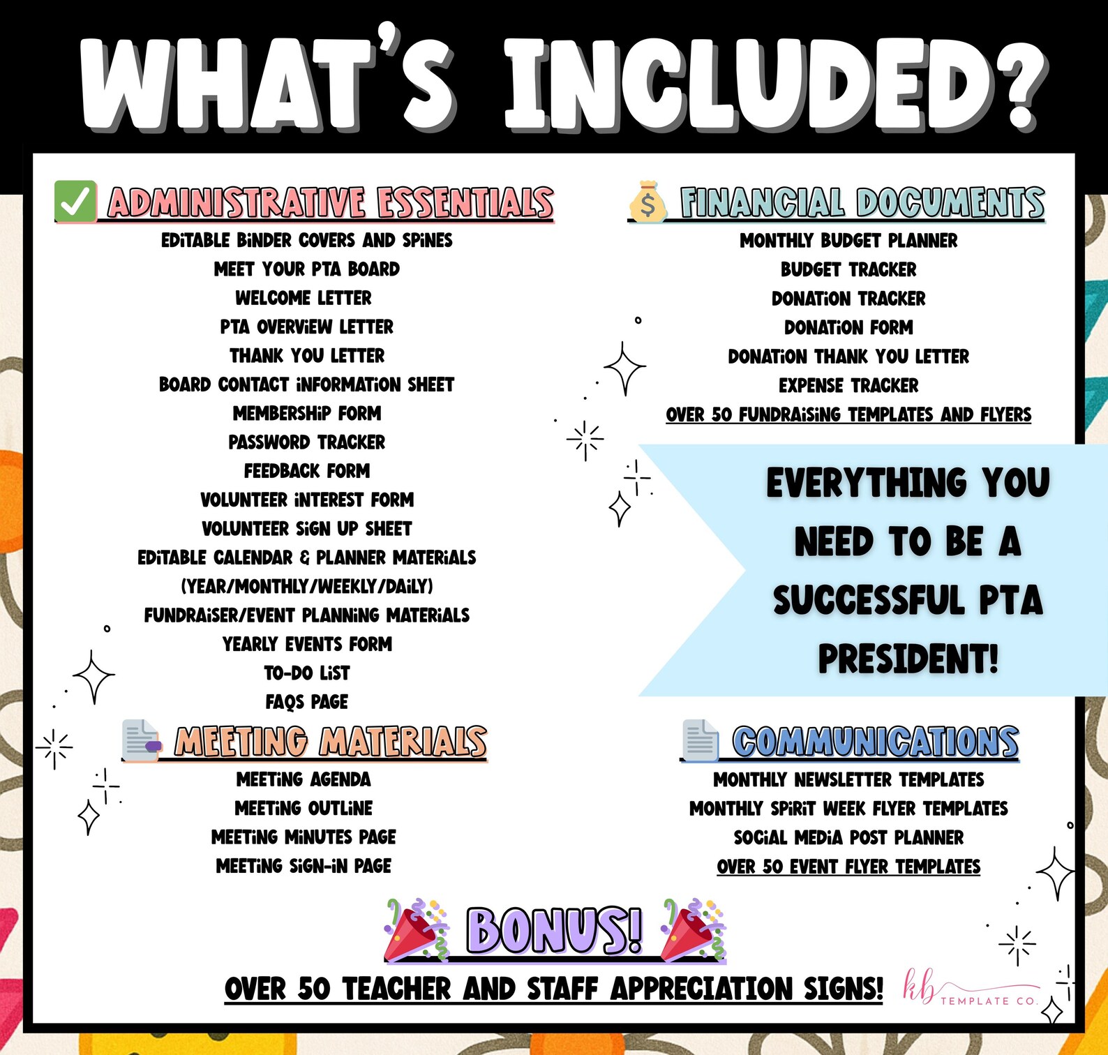 Cool Editable Ultimate PTA PTO President Starter Binder Kit | School ...