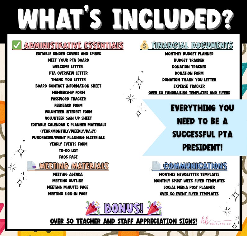 Cool Editable Ultimate PTA PTO President Starter Binder Kit | School ...