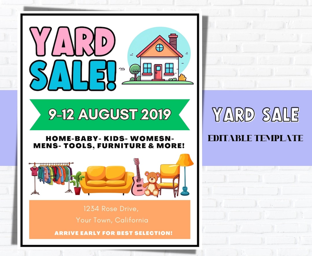 YARD SALE Flyer TEMPLATE, Garage Sale Flyer, Neighborhood Yard Sale ...