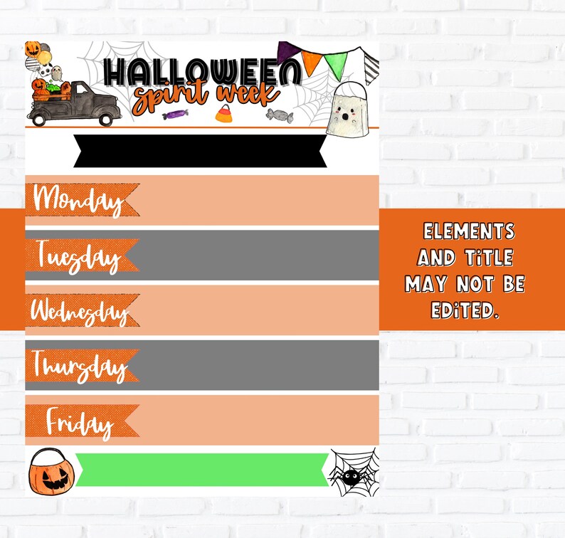 Halloween Spirit Week TEMPLATE, Editable Autumn Spirit Week Flyer, PTA ...