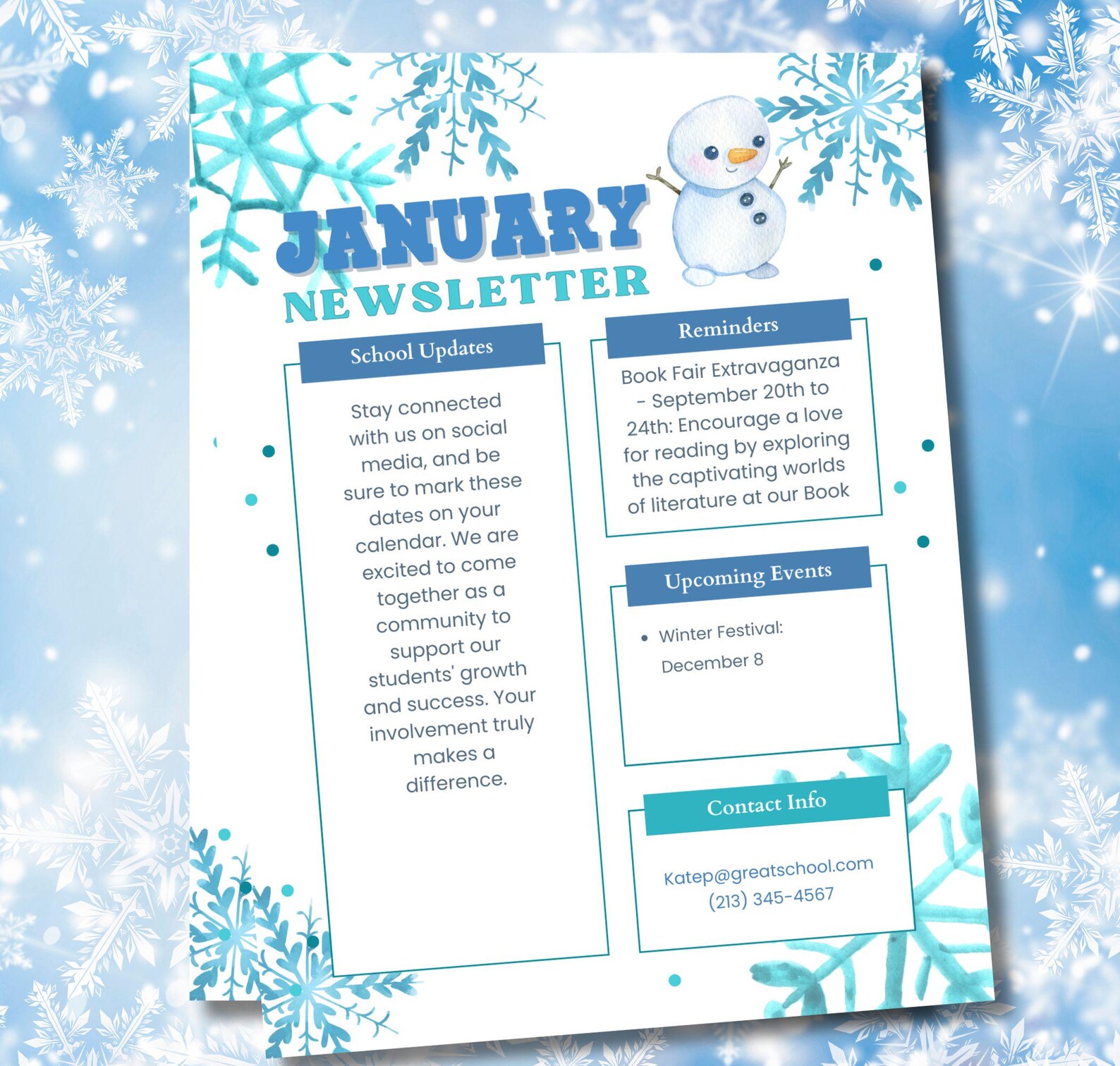 PTA Newsletter | January Winter Newsletter | Daycare Newsletter ...