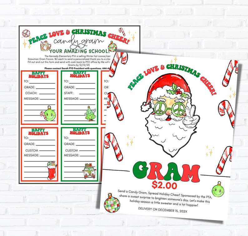 Candy Cane Gram Fundraiser Flyer | Candy Gram Template | Fundraising ...
