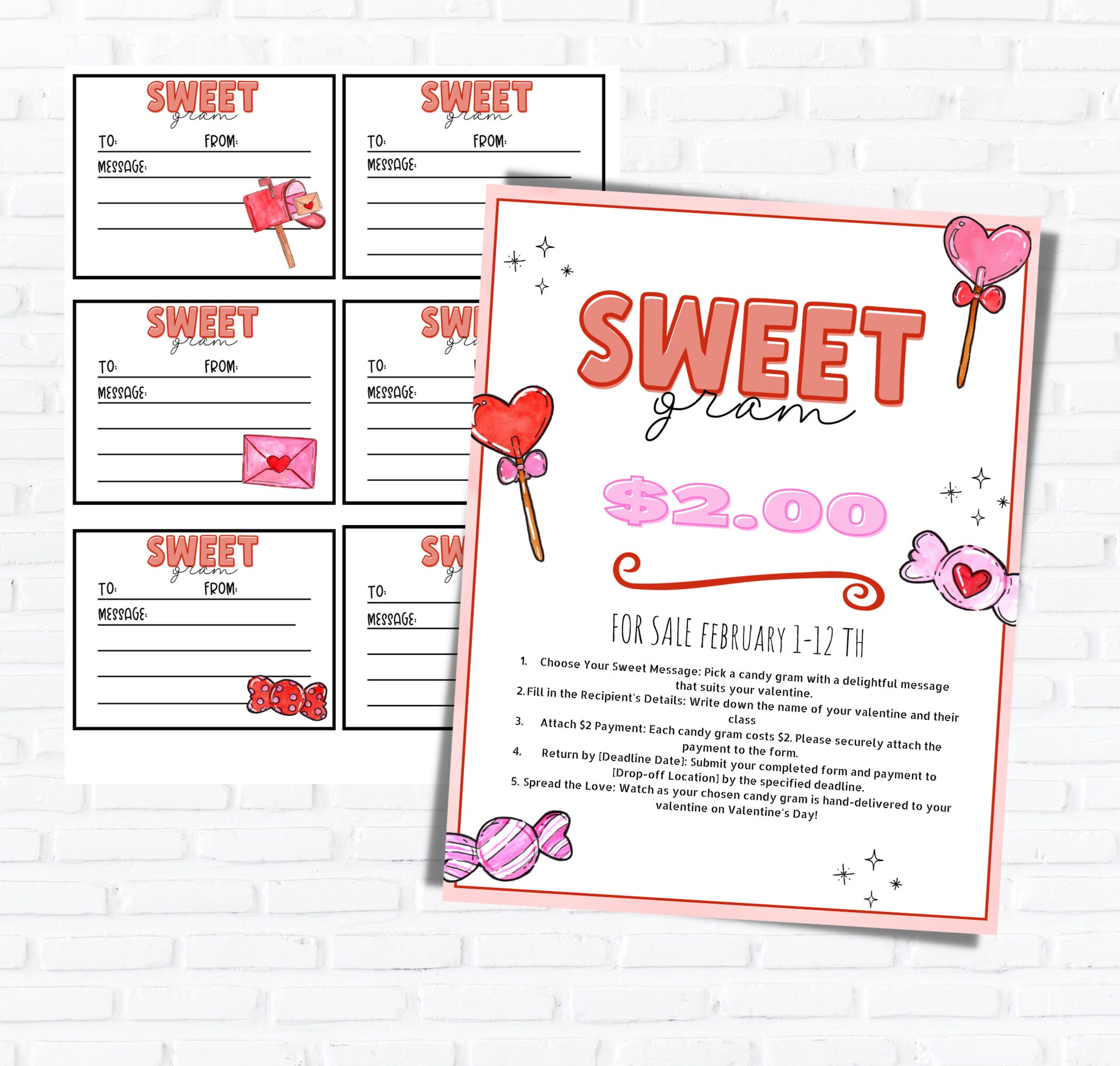 PTA PTO Valentine's Day Candy Gram |valentine School Fundraiser Flyer ...