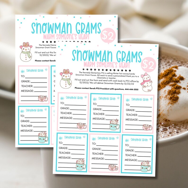 Snowman Gram Fundraiser Flyer | Candy Gram Template | Fundraising Event ...