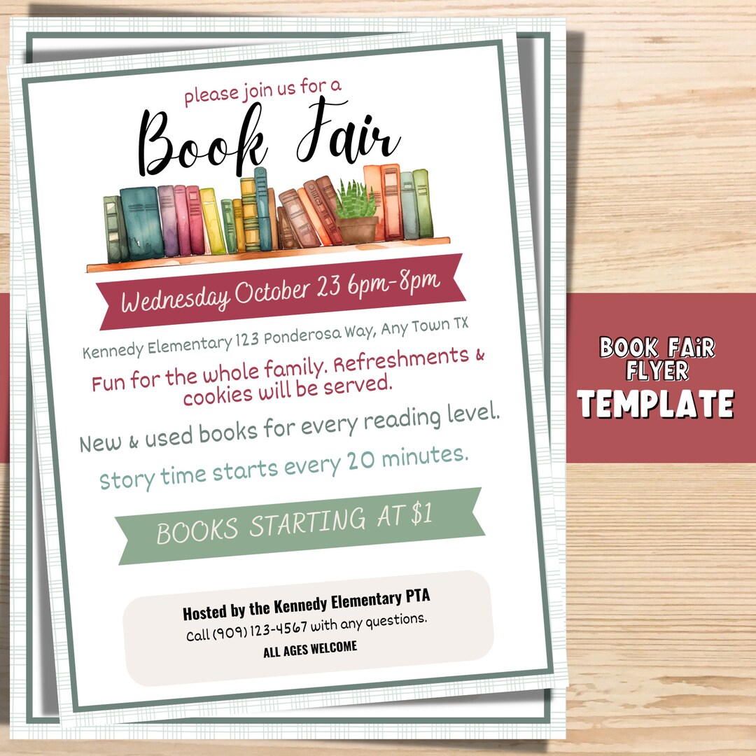Fully EDITABLE Book Fair Event Flyer | Book Flyer Template | Fundraiser ...