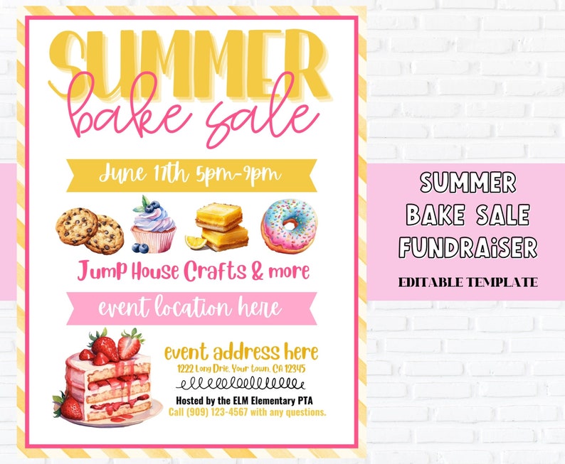 Summer Bake Sale TEMPLATE, Summer Flyer, Summer Fundraiser, PTA PTO ...