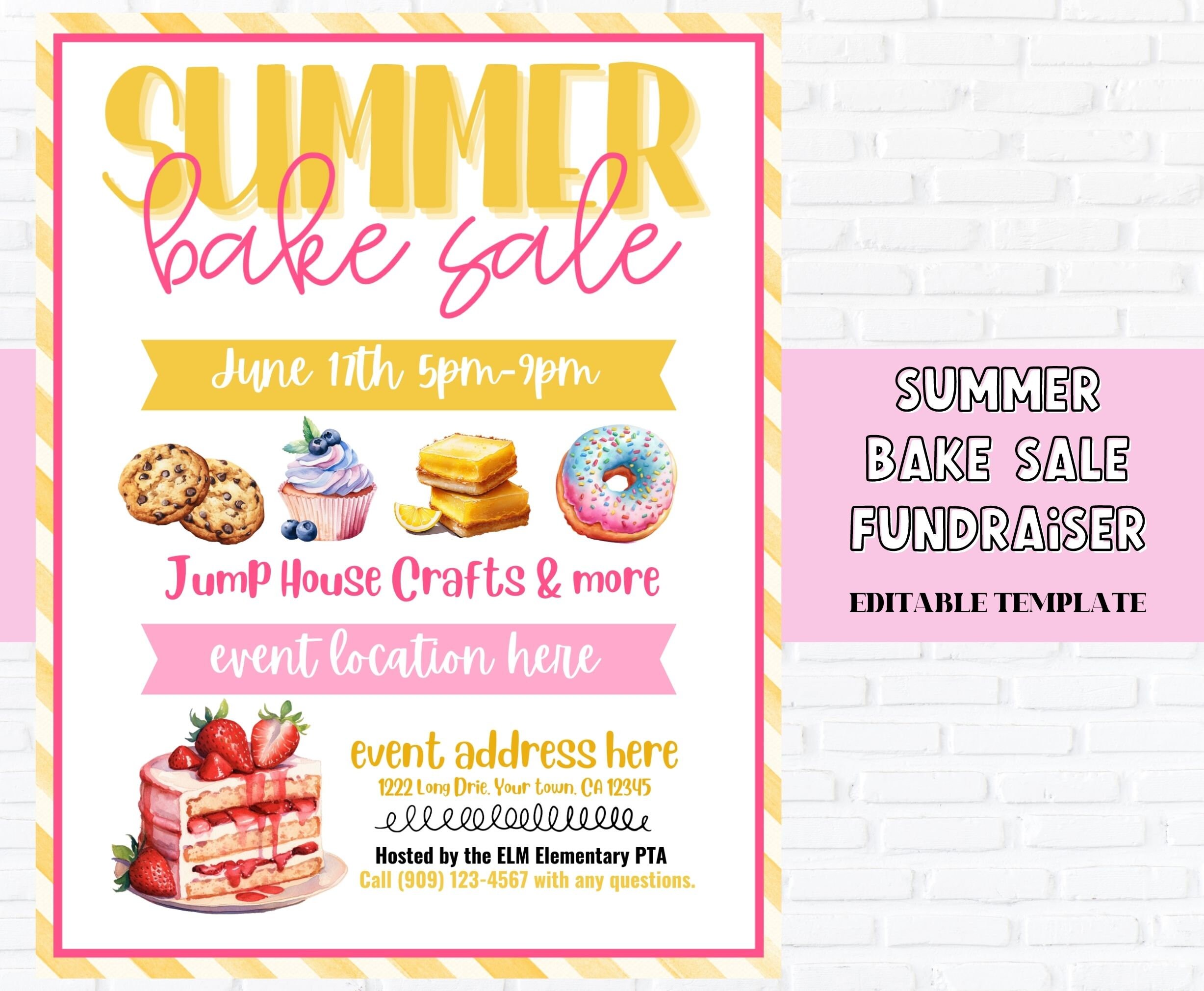 Summer Bake Sale TEMPLATE, Summer Flyer, Summer Fundraiser, PTA PTO ...