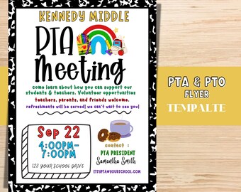PTA Meeting Flyer Template | Join the PTA | PTO Editable School ...