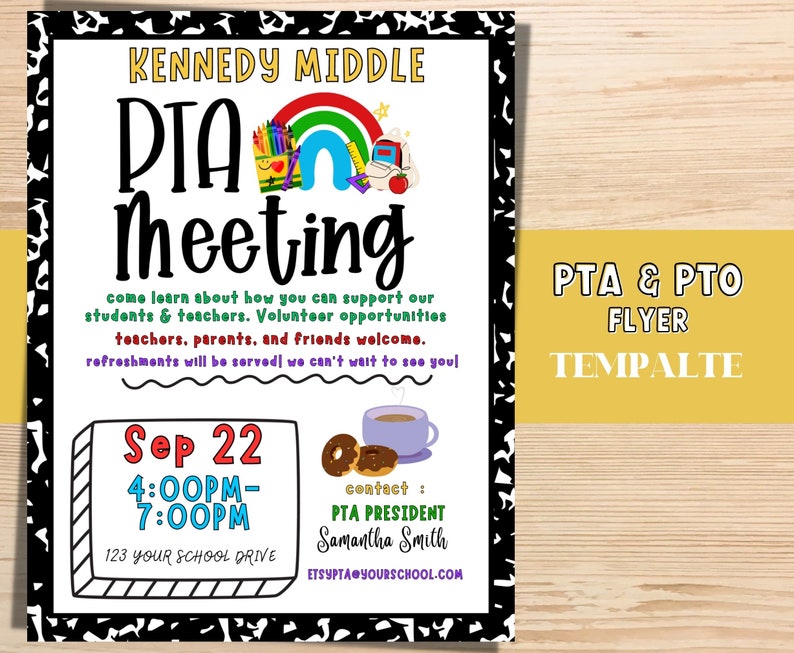PTO PTA Meeting Flyer Template Join the PTA editable School - Etsy