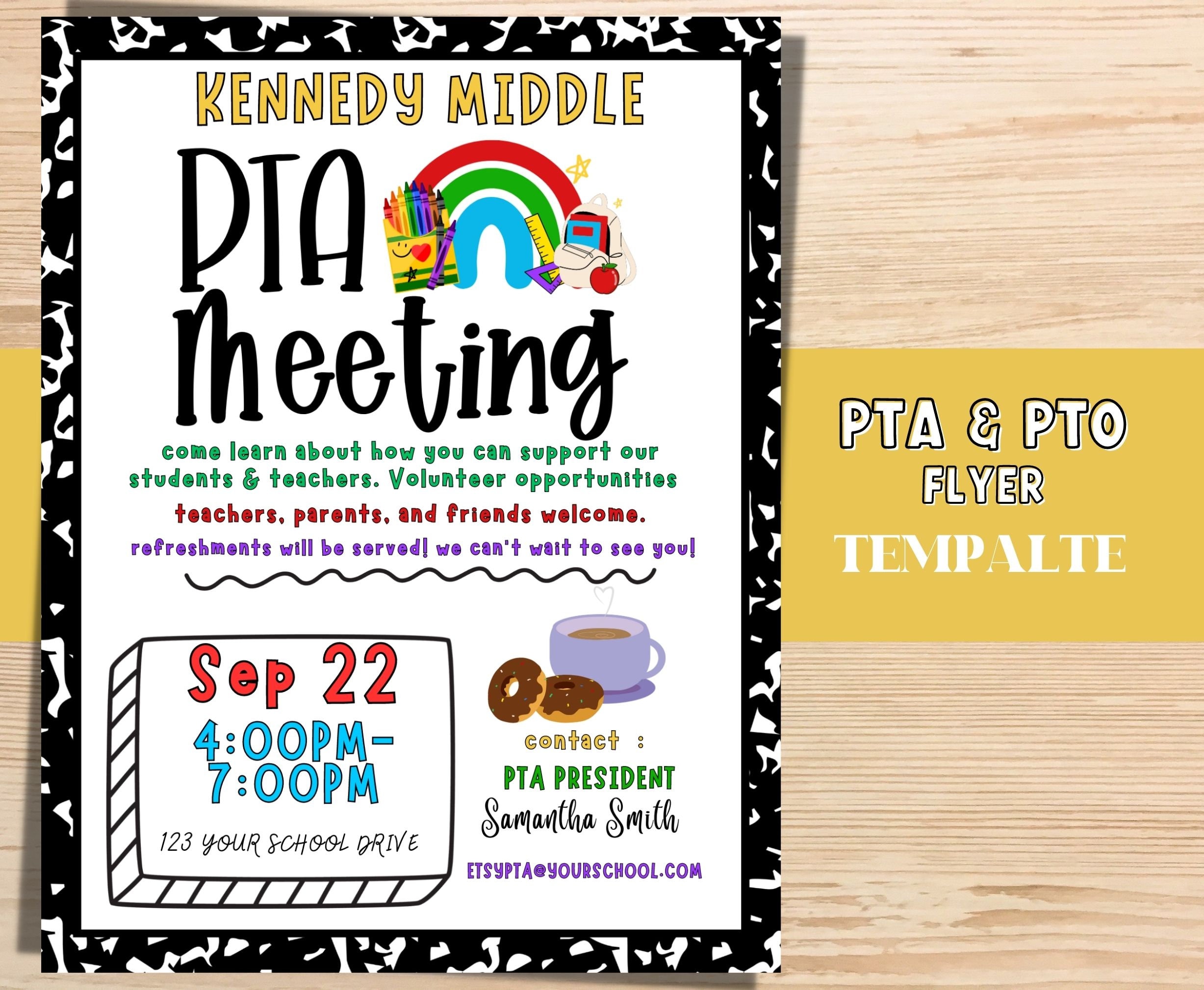 PTO PTA Meeting Flyer Template | Join the PTA |editable School Template ...
