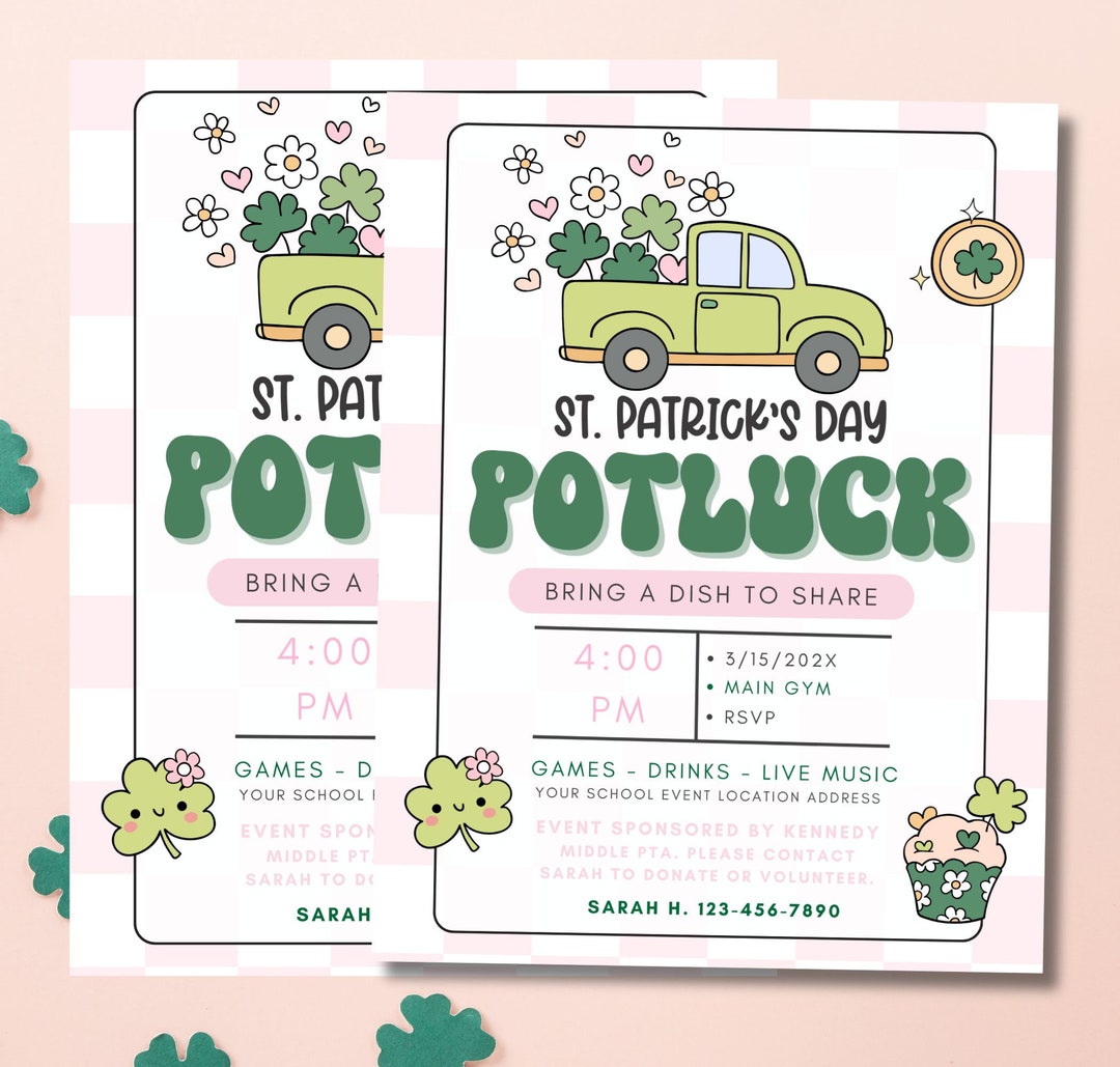 POTLUCK Editable St Patrick's Appreciation Flyer | PTA Potluck Event ...