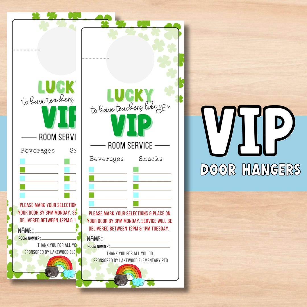 PTA PTO March | Room Service Door Hanger | St.patrick's Teacher ...