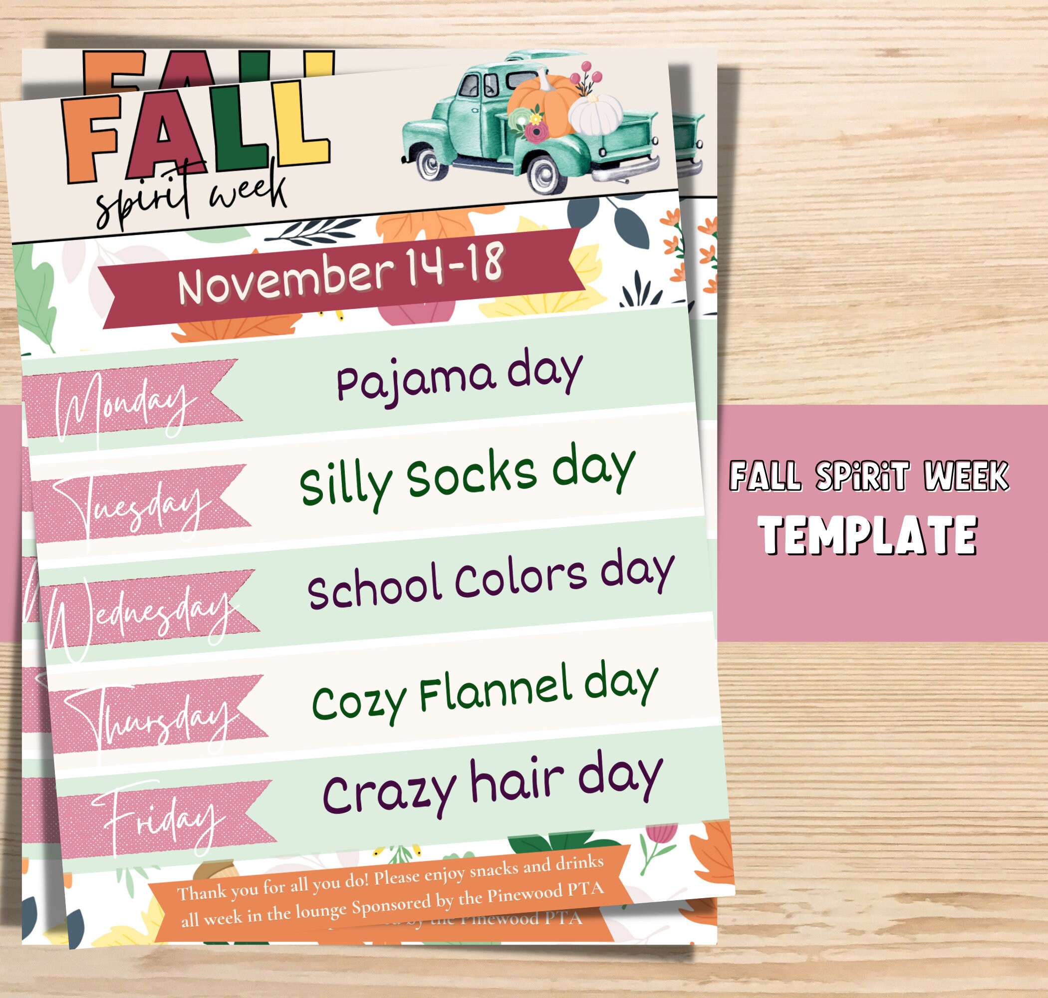 Fall Spirit Week TEMPLATE, Editable Autumn Spirit Week Flyer, PTA ...