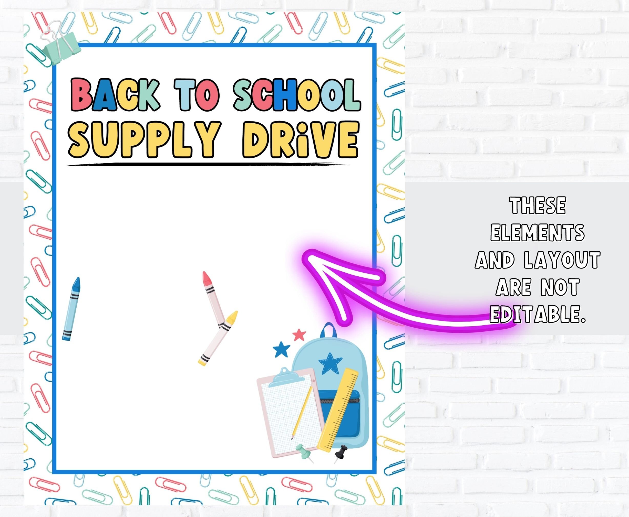 Back to Open House Flyer TEMPLATE, & School Supply Drive Editable Back ...