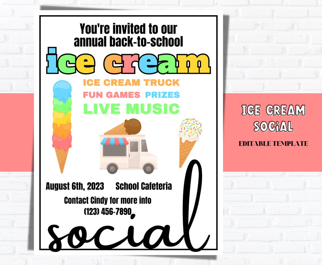 Back to School Bright Ice Cream Social Flyer TEMPLATE, Summer Flyer ...