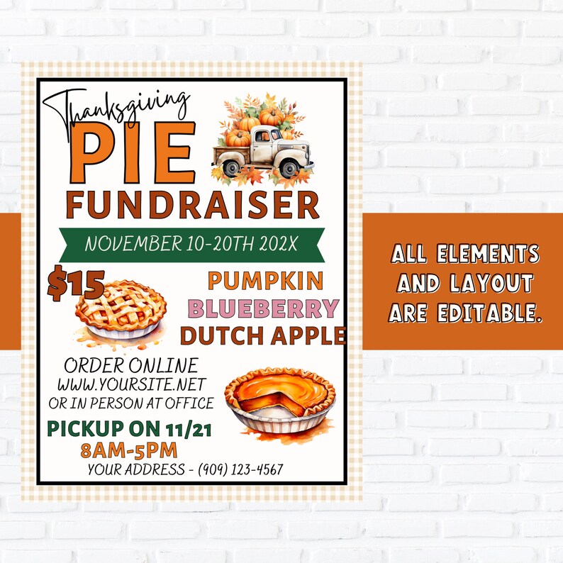 Fall Pie Sale Event Flyer | Autumn Flyer Template | Fundraising PTA ...