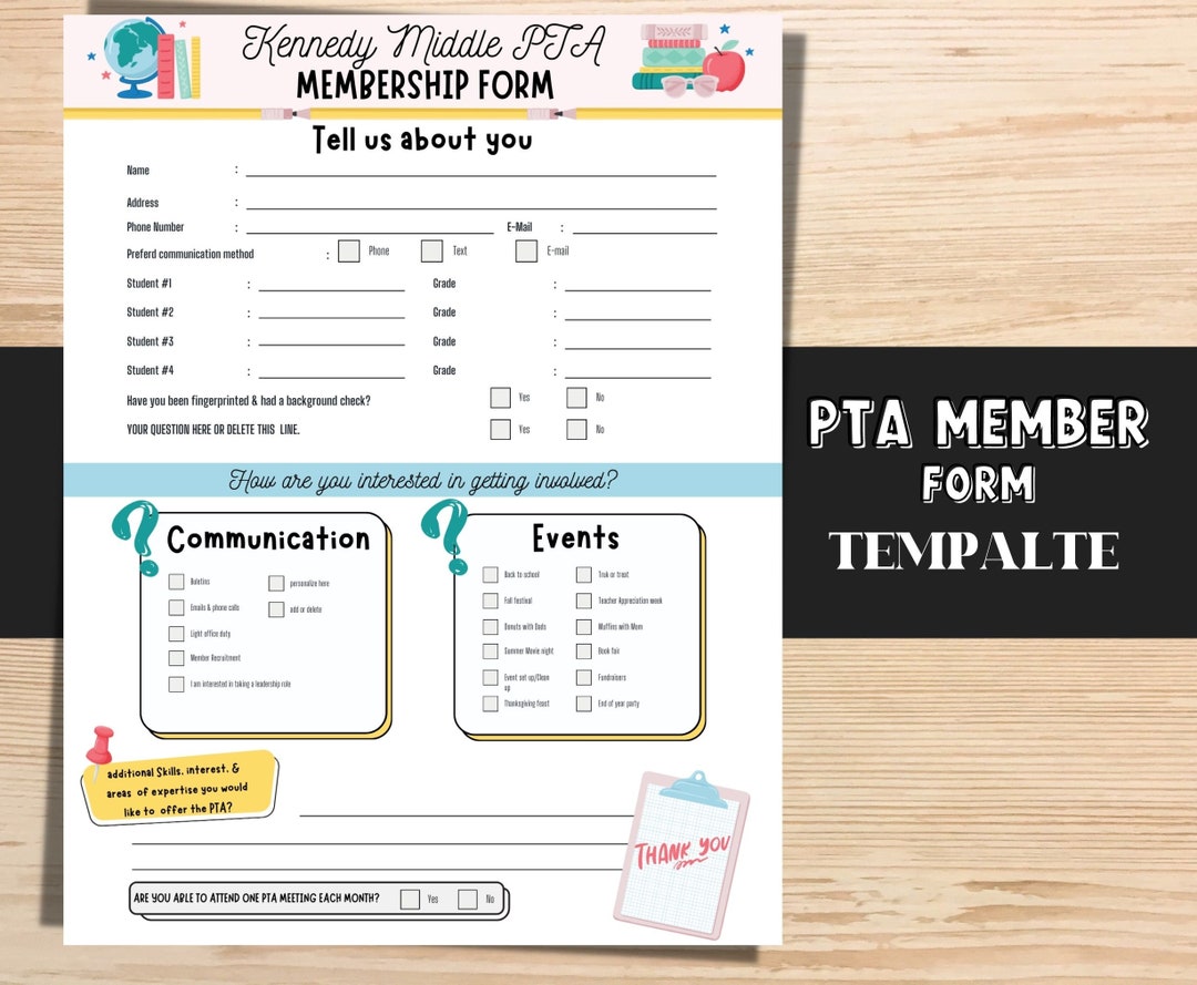 PTA Membership Form Template | PTO Editable School Template. Back to ...