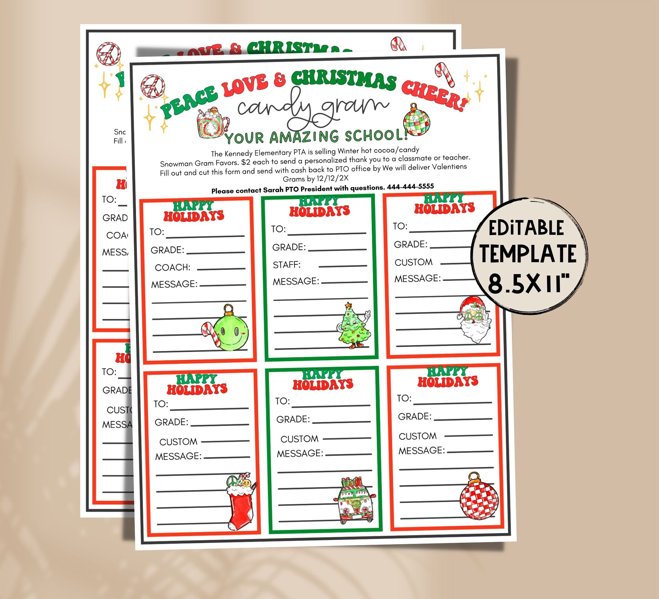Candy Cane Gram Fundraiser Flyer | Candy Gram Template | Fundraising ...