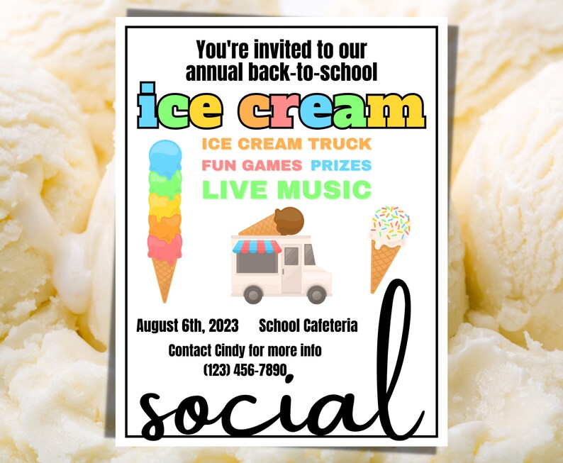 Back to School Bright Ice Cream Social Flyer TEMPLATE, Summer Flyer ...