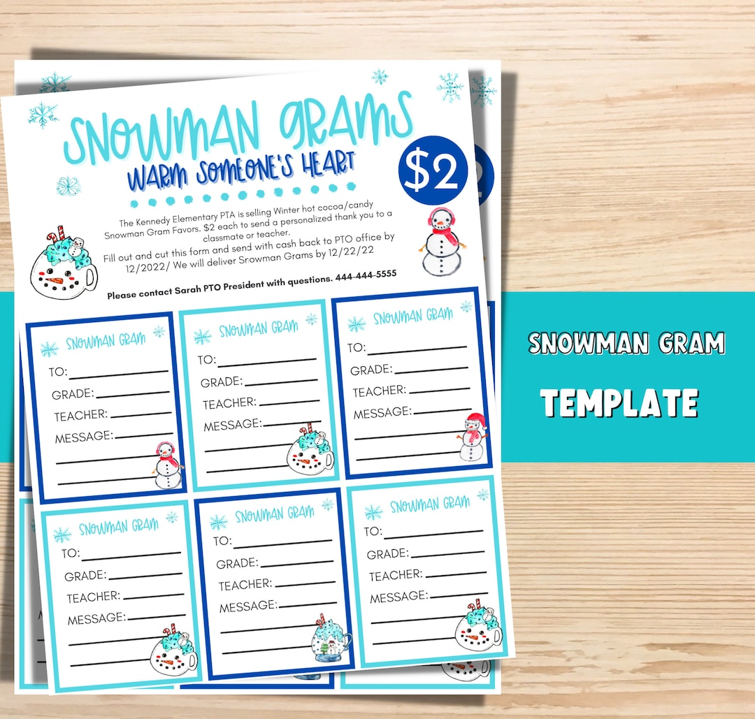 Snowman Gram Fundraiser Flyer | Candy Gram Template | Fundraising Event ...