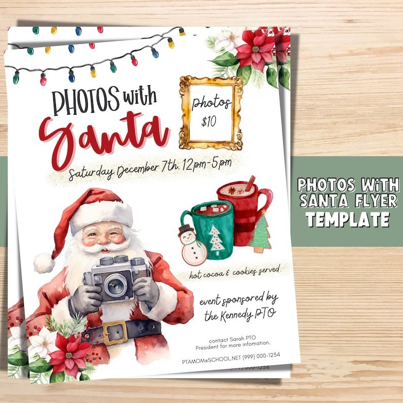 Photos With Santa Event Flyer | Winter Flyer Template | Fundraising PTA ...