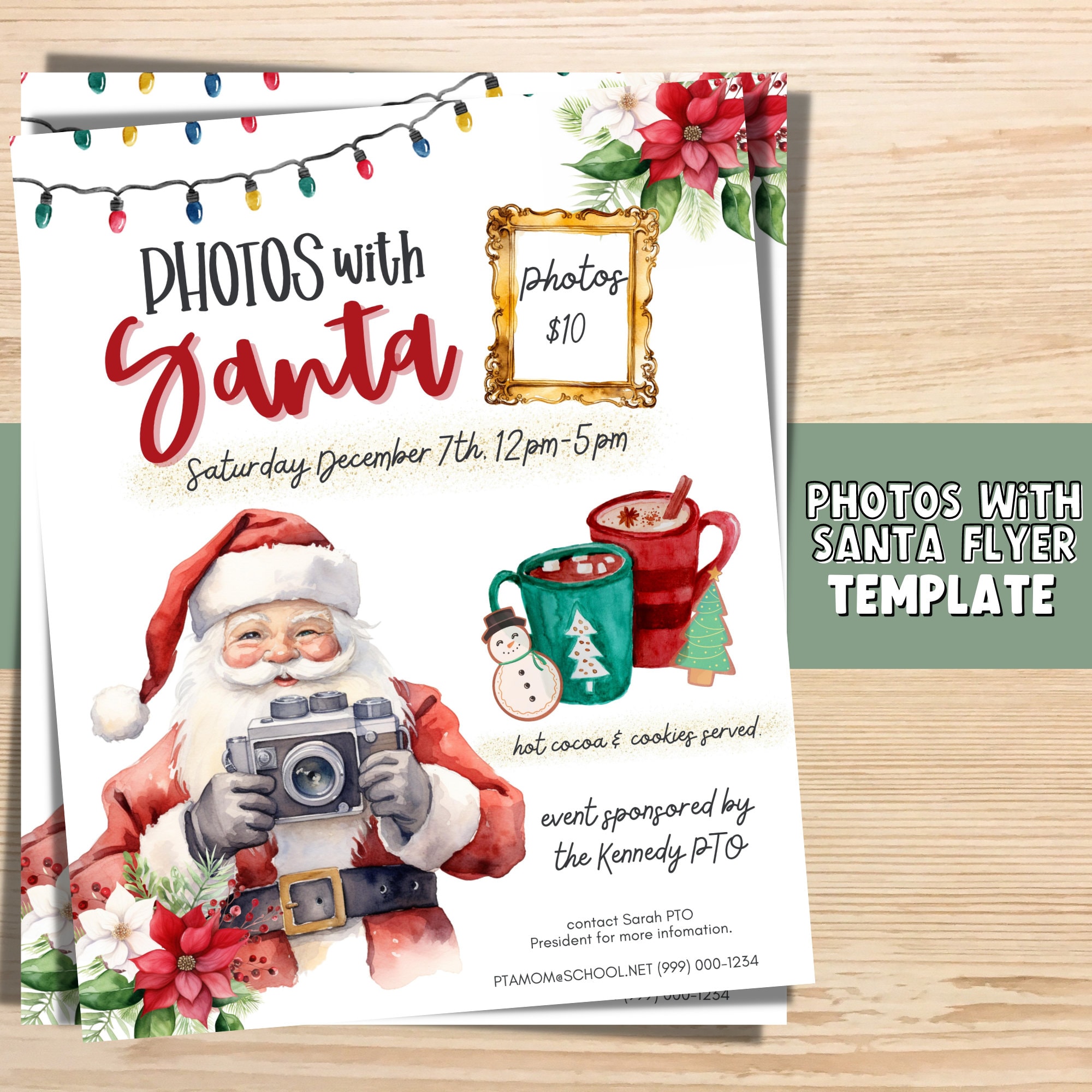 Photos With Santa Event Flyer | Winter Flyer Template | Fundraising PTA ...