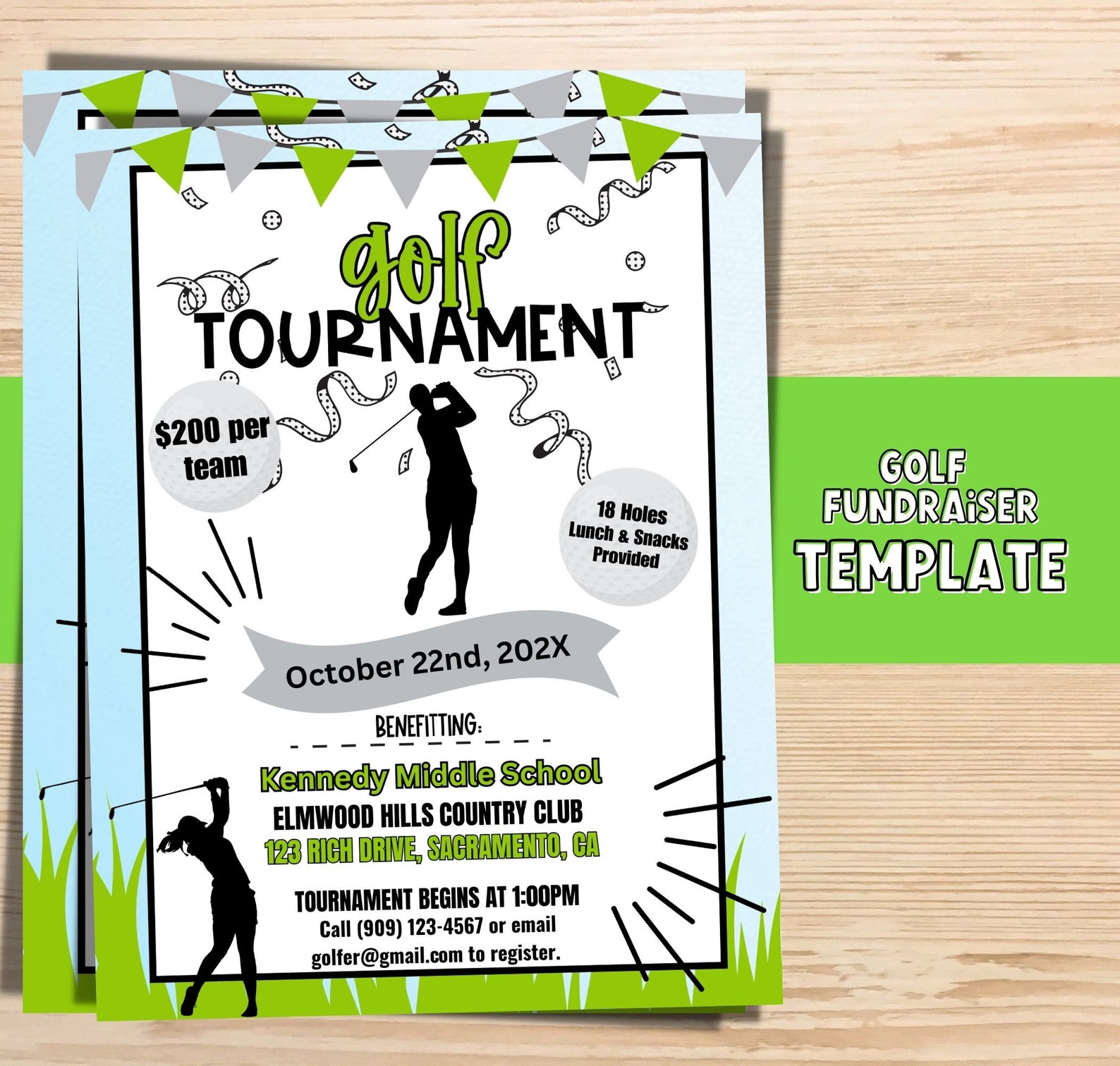 Golf Tournament Editable Fundraiser Flyer TEMPLATE, School Fundraiser ...