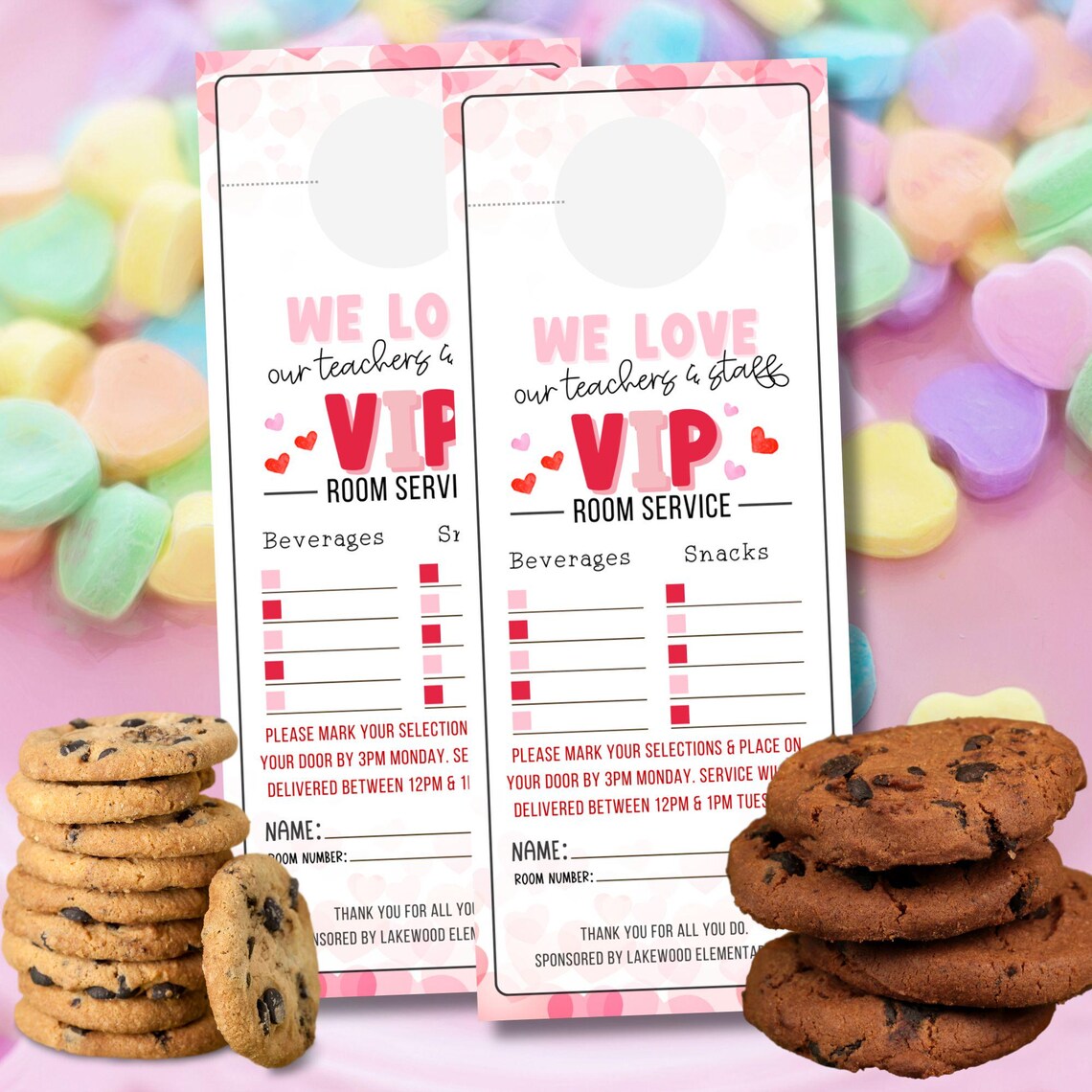 PTA PTO Valentine's Day| Room Service Door Hanger | Valentines Teacher ...