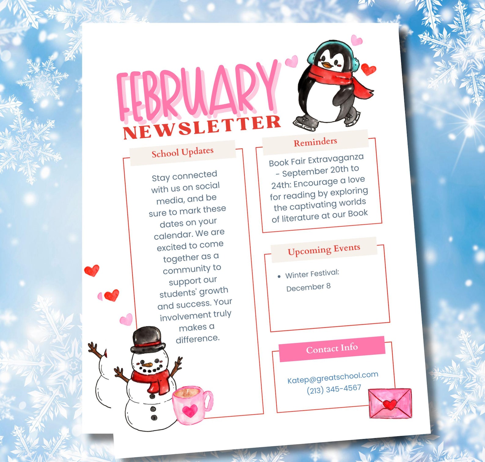 PTA Newsletter | February Winter Newsletter | Daycare Newsletter ...