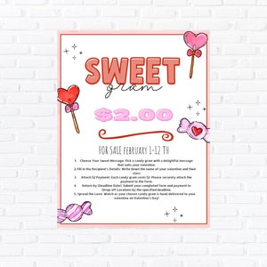 PTA PTO Valentine's Day Candy Gram |valentine School Fundraiser Flyer ...