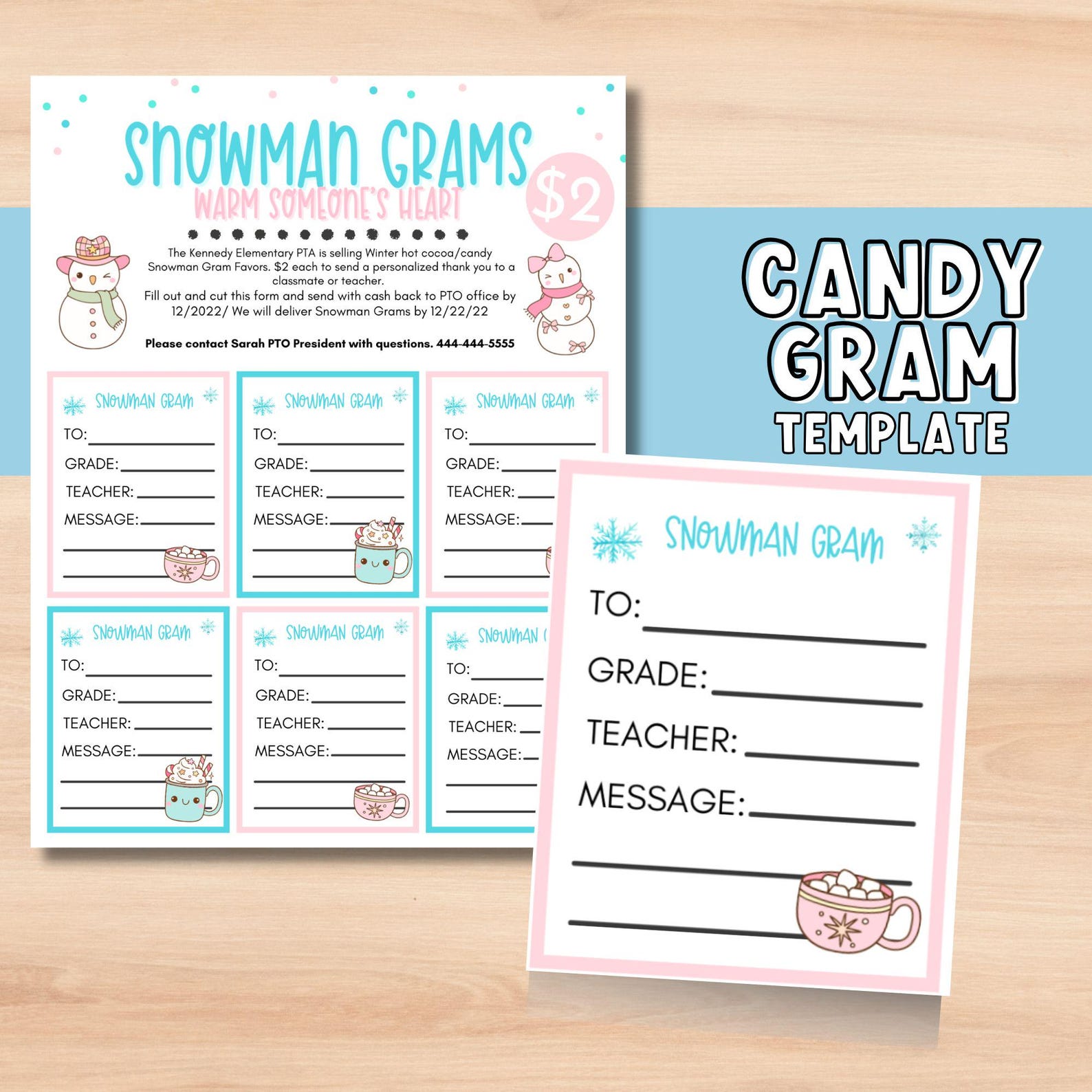 Snowman Gram Fundraiser Flyer | Candy Gram Template | Fundraising Event ...