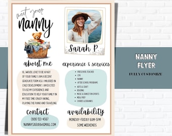 Babysitter Profile Professional Flyer TEMPLATE, Meet Your Nanny, Nanny ...