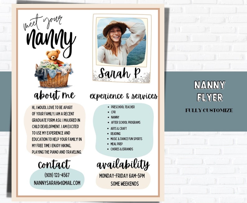 Nanny Profile Professional Flyer TEMPLATE, Meet Your Nanny, Nanny ...