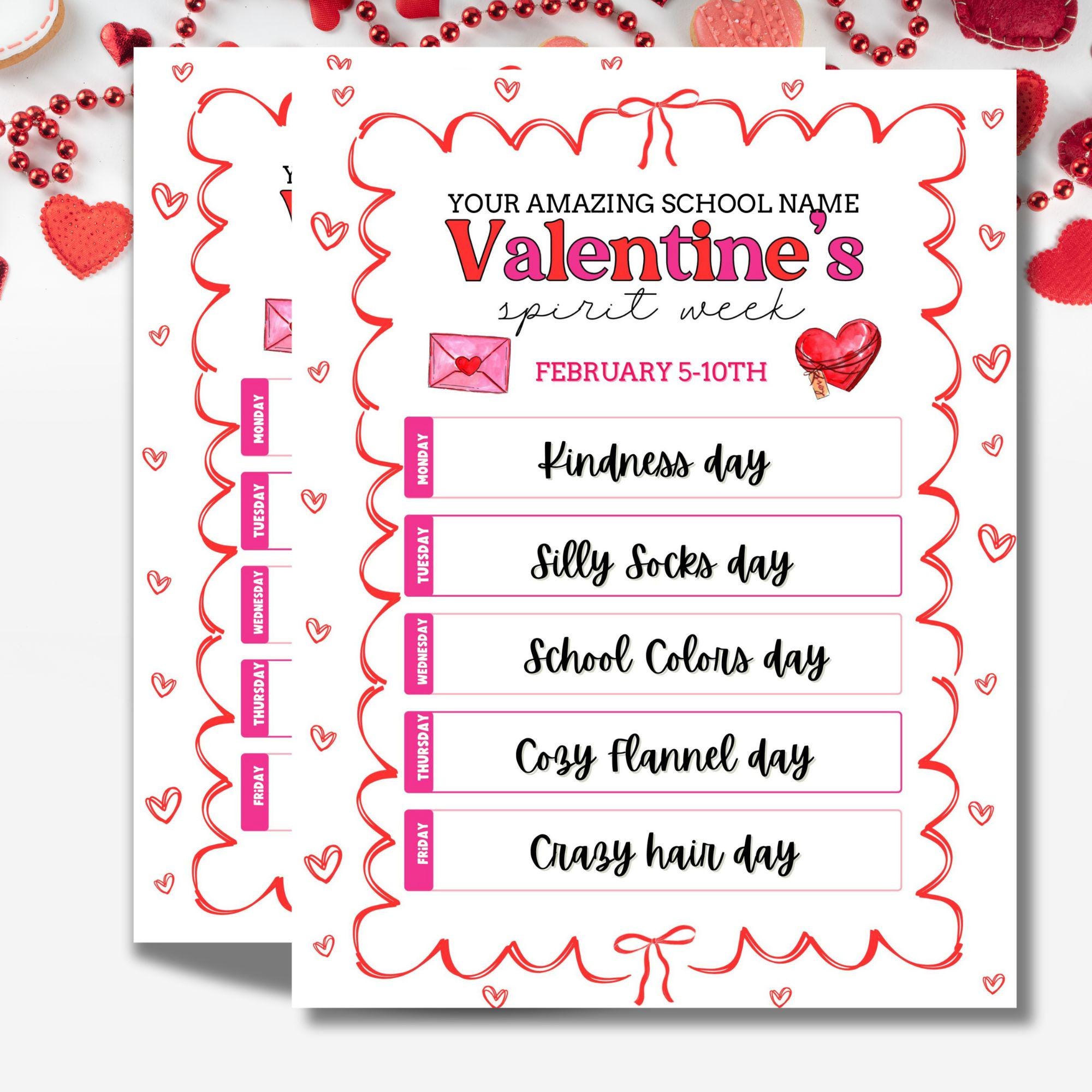 Valentine Spirit Week Template | February Preschool } Valentine's ...