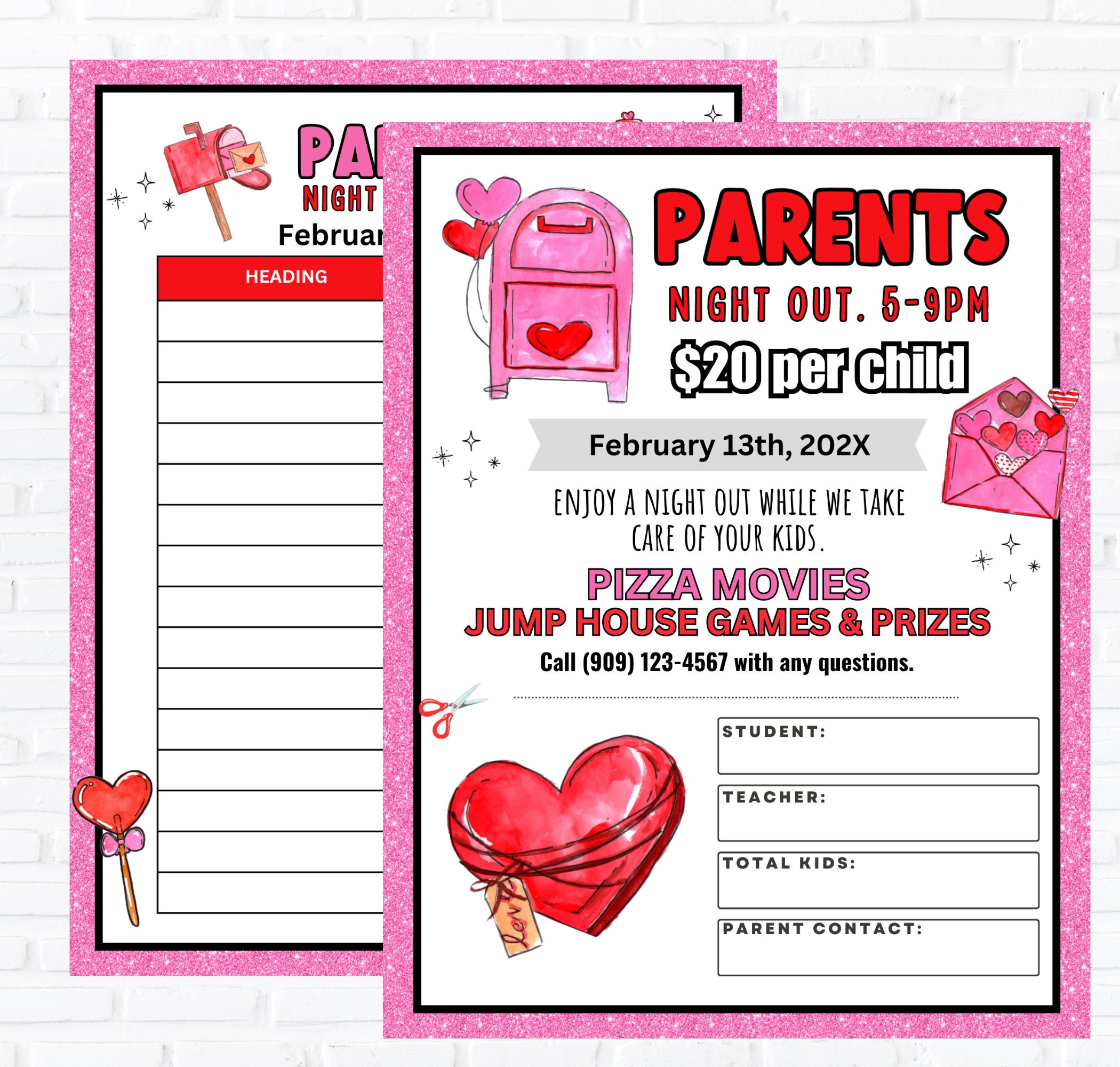 Valentine Flyer Parents Night Out | Movie Night Flyer| Parents Night ...