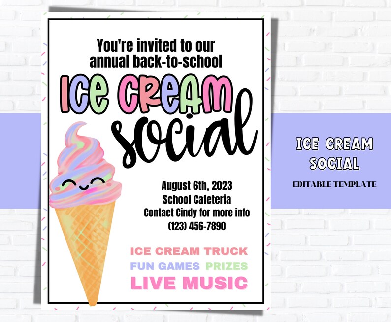 Colorful Ice Cream Social Flyer TEMPLATE, Summer Flyer, Summer ...