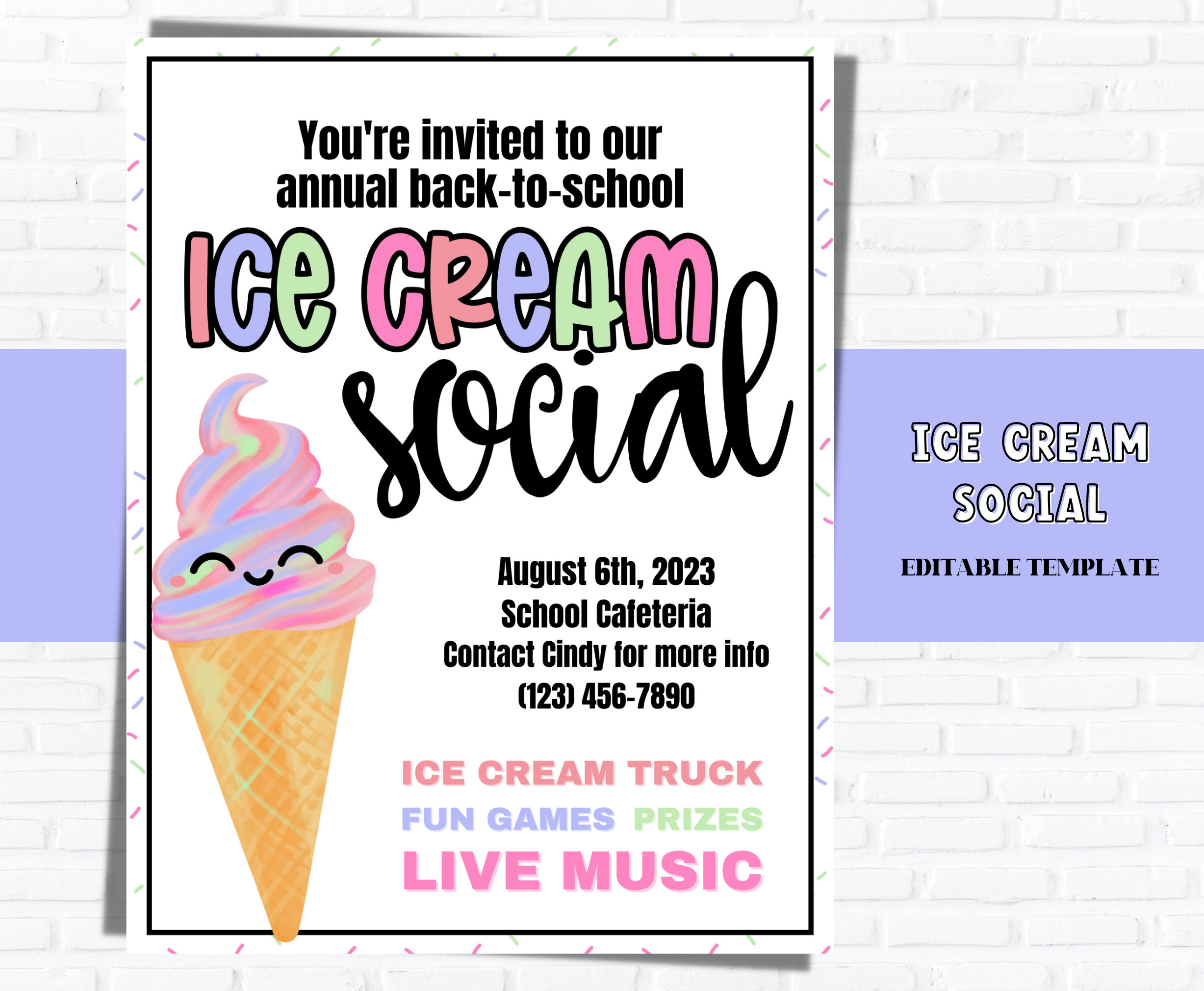 Colorful Ice Cream Social Flyer TEMPLATE, Summer Flyer, Summer ...