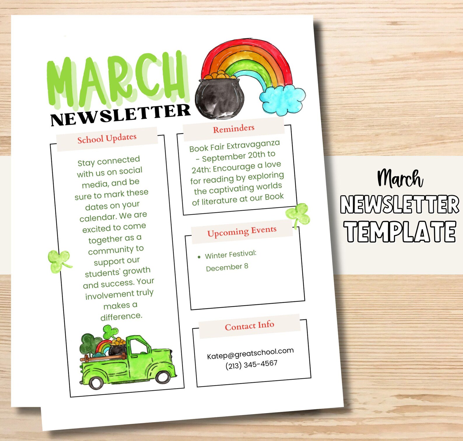 PTA Newsletter | March St. Patrick Newsletter | Daycare Newsletter ...