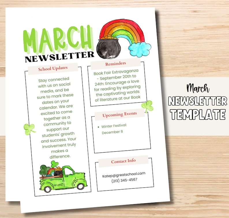 PTA Newsletter | March St. Patrick Newsletter | Daycare Newsletter ...