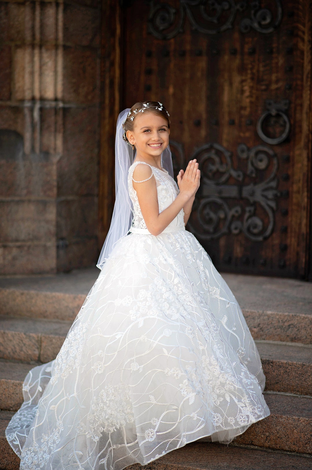 Elleanore Couture First Communion Dress | Luxury Lace Communion Gown ...
