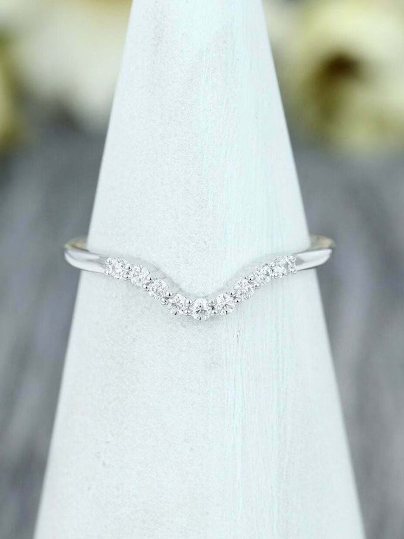Moissanite Sterling Silver Curve Wedding Band: Dainty Stacking Ring - Etsy