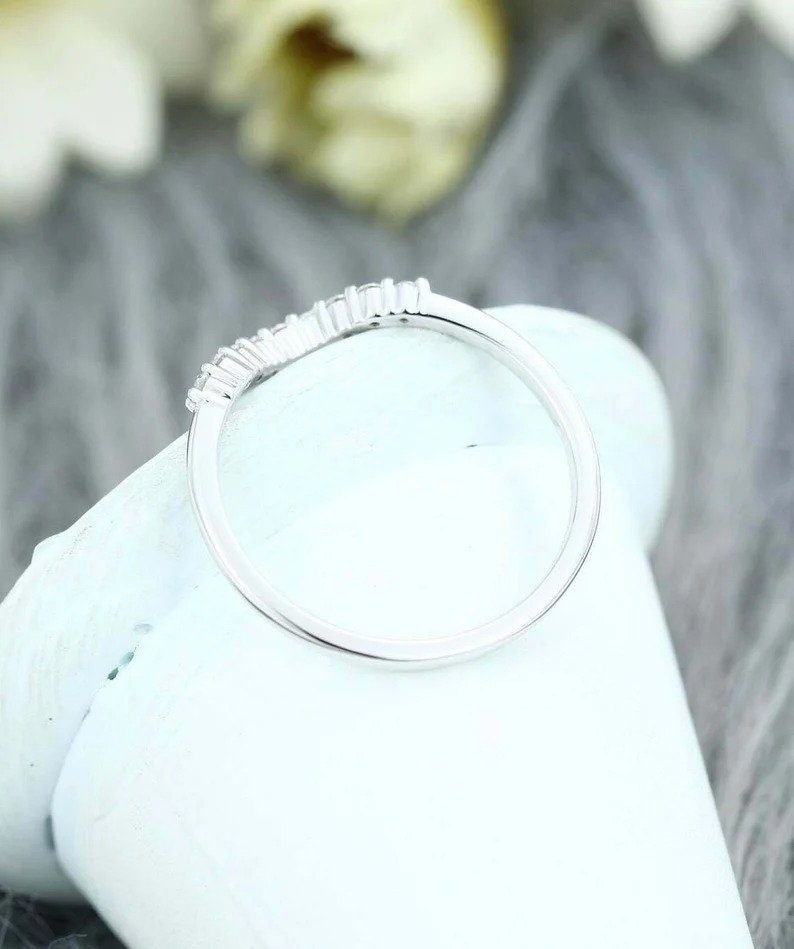 Moissanite Sterling Silver Curve Wedding Band: Dainty Stacking Ring - Etsy