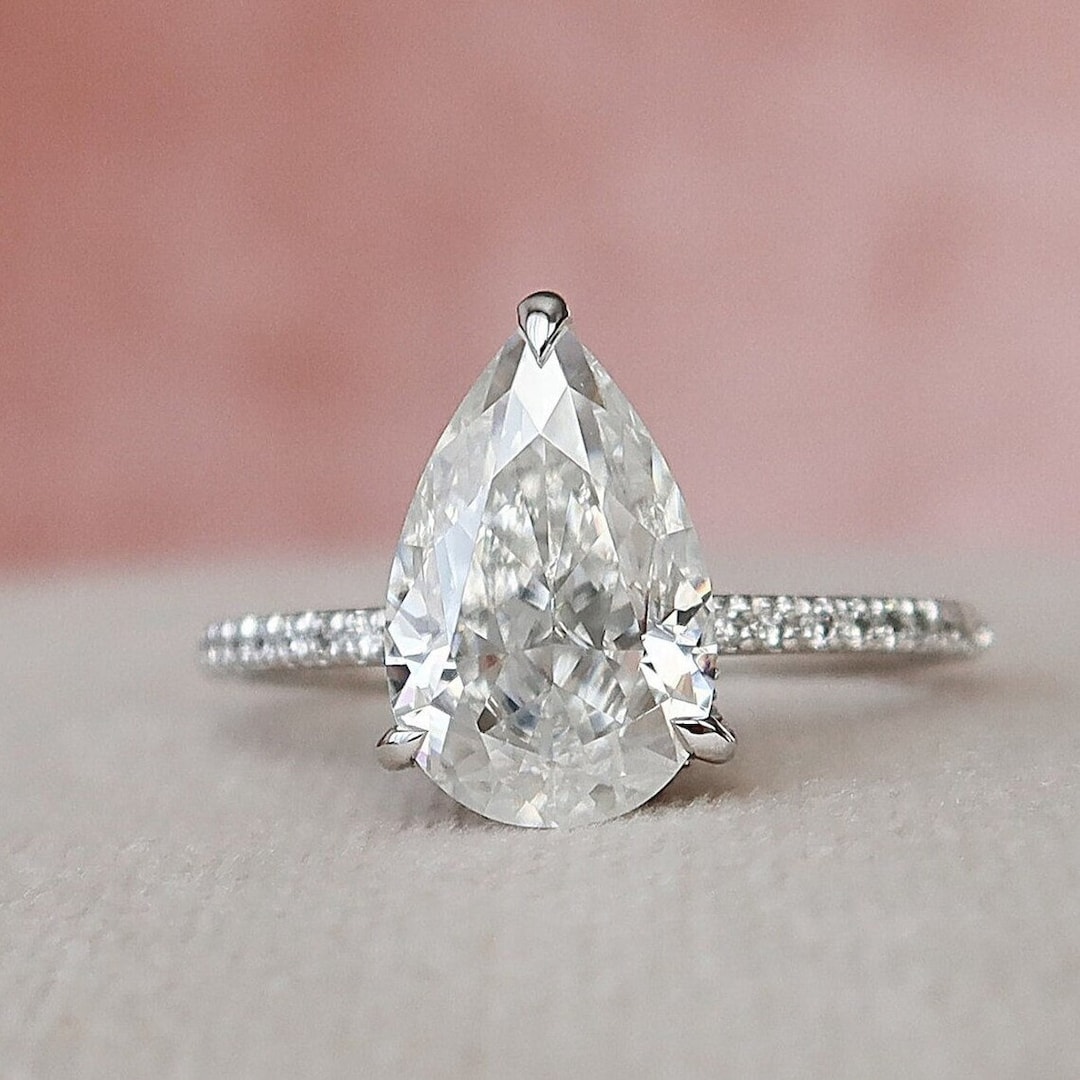 3ct Classic Pear Cut Diamond Ring, Gorgeous Hidden Halo Anniversary ...
