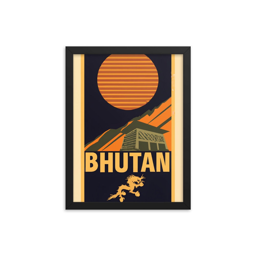 Framed Retro Bhutan Poster Flag Dragon Orange Black Vintage Wall Art - Etsy