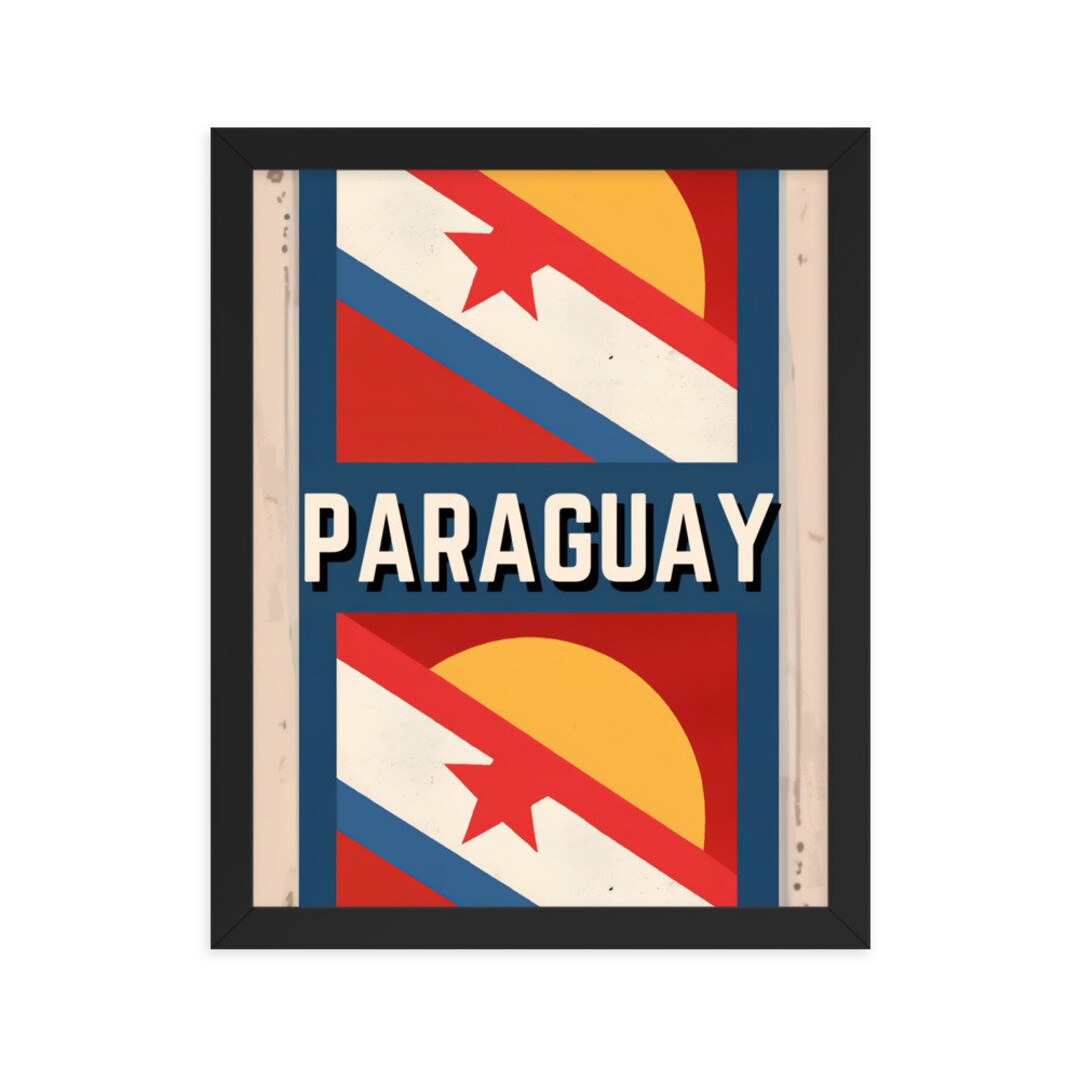 Framed Retro Paraguay Flag Poster Vintage Red Blue Yellow Heritage ...