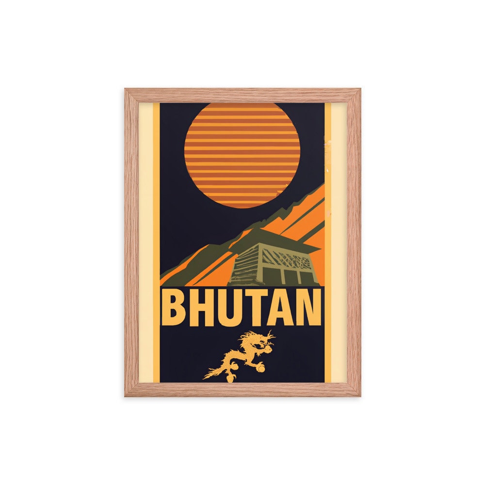 Framed Retro Bhutan Poster Flag Dragon Orange Black Vintage Wall Art - Etsy