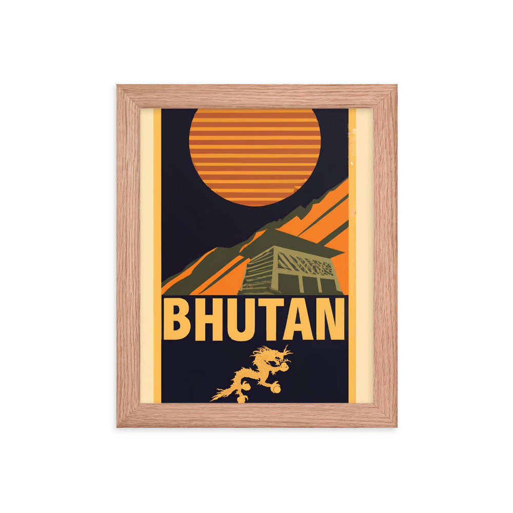 Framed Retro Bhutan Poster Flag Dragon Orange Black Vintage Wall Art - Etsy